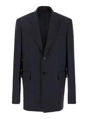 Gucci Dark Grey Jacket With Chest Pocket And Embossed Logo In Wool Gabardine - Multicolor