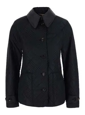 Burberry Fernleigh' Black Jacket With Removable Leather Collar And All-over Check Stitching In Quilted Tech Fabric For - Multicolor