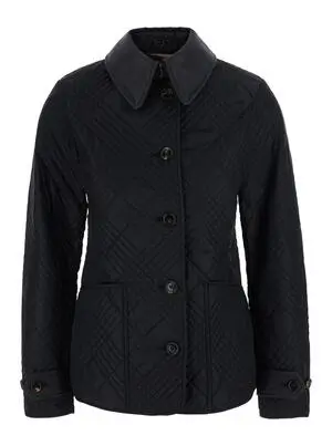 Burberry Fernleigh' Black Jacket With Removable Leather Collar And All-over Check Stitching In Quilted Tech Fabric For - Multicolor