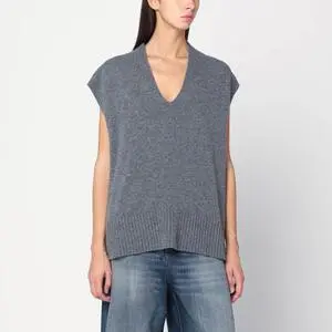 ROBERTO COLLINA Oversized Grey Wool Vest - Gray