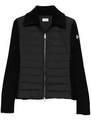 Moncler Cardigan Imbottito In Lana Con Cerniera - Black