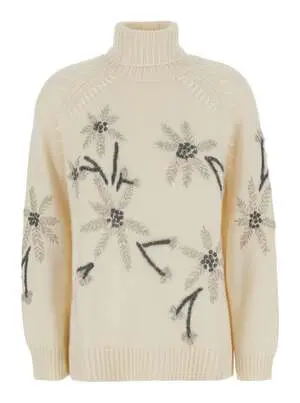 P.A.R.O.S.H P.A.R.O.S.H. Women White High-Neck Sweater With Floral Embroidery In Cashmere For Women