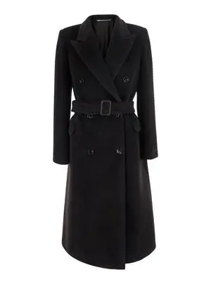 Tagliatore Jole' Brown Double-breasted Coat With Peak Revers And Waist Belt In Wool For - Multicolor