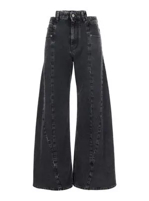 MAISON MARGIELA Wide-leg Jeans With Four Stitching Points Logo In Black Denim For - Multicolor