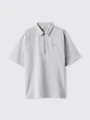 Miu Miu Cotton Blend Zip Polo Shirt - Gray