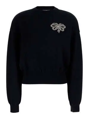 Givenchy Black Crew Neck Sweater With Crystals Applied On The Front In Wool And Cotton Blend - Multicolor