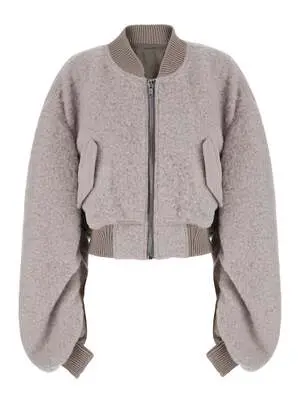 Rick Owens Secchia Flight' Faded Pink Bomber Jacket With Ruched Sleeves And Cropped Design In Wool For - Multicolor
