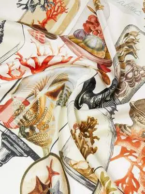 Max Mara Graphic Print Silk Twill Square Foulard - Cream