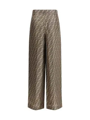 Fendi Silk Monogram Pattern Pants - Brown