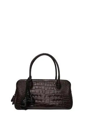 Magda Butrym Brigitte Bag In Dark Crocodile-embossed Leather With A Flower-shaped Charm - Brown