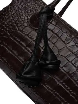 Magda Butrym Brigitte Bag In Dark Crocodile-embossed Leather With A Flower-shaped Charm - Brown
