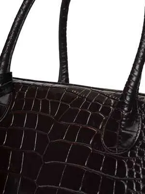 Magda Butrym Brigitte Bag In Dark Crocodile-embossed Leather With A Flower-shaped Charm - Brown