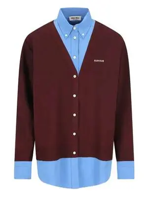 Miu Miu Wool Cardigan With Cotton Details - Multicolor
