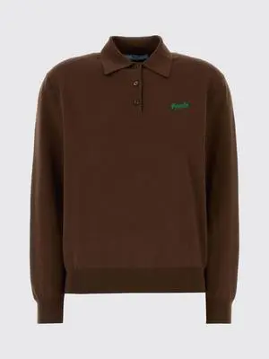 Prada Long-sleeved Polo Shirt In Recycled Silk Blend - Brown