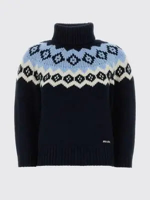 Prada Virgin Wool And Cashmere Sweater With Jacquard Motif - Blue