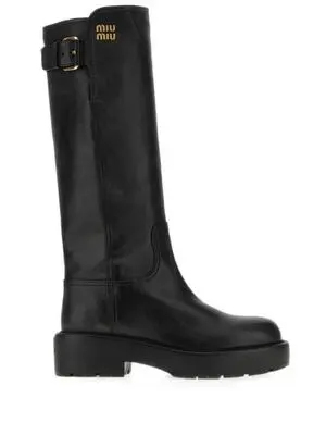 Miu Miu Leather Equestrian Boots - Black
