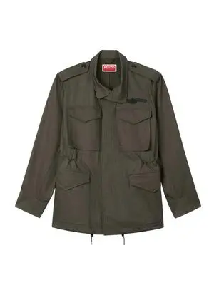 Kenzo Emblem` Cotton Herringbone Military Jacket - Gray