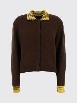 Prada Cashmere Cardigan With Striped Trims - Brown
