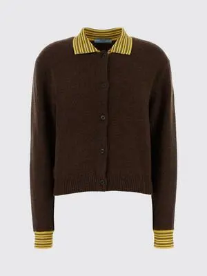 Prada Cashmere Cardigan With Striped Trims - Brown