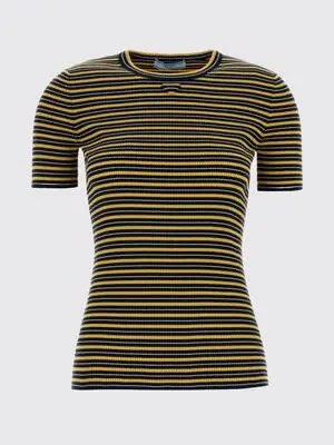 Prada Striped Stretch Cotton Blend T-shirt - Blue
