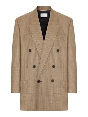 Saint Laurent Prince Of Wales Houndstooth Wool Jacket - Brown