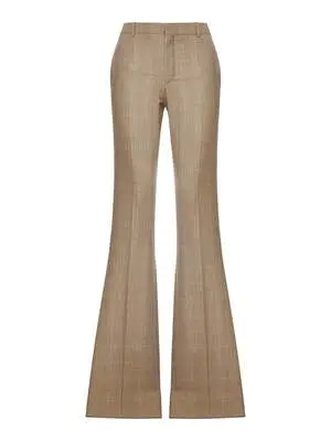 Saint Laurent Prince Of Wales Flared Trousers In Prince Of Wales Houndstoned Wool - Brown