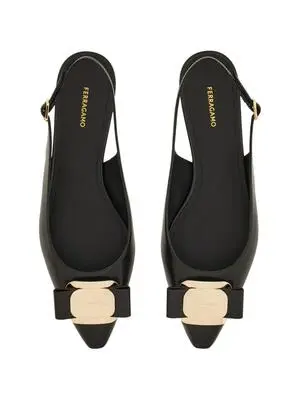 FERRAGAMO Zelmy Calf Leather Flat Slingback Shoes - Black