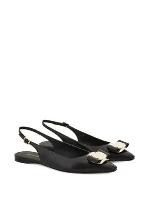FERRAGAMO Zelmy Calf Leather Flat Slingback Shoes - Black