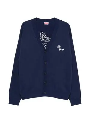 Kenzo Floral-embroidered Cardigan - Blue