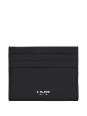 FERRAGAMO Micro Gancio-print Hammered Leather Card Holder