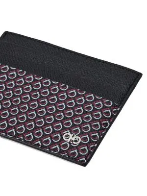 FERRAGAMO Micro Gancio-print Hammered Leather Card Holder
