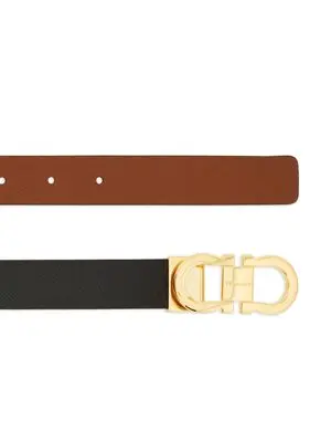 FERRAGAMO Gancini Hammered Leather Reversible Belt