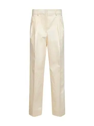 Moncler Natural Cotton Gabardine Wide-leg Tailored Trousers - Multicolor