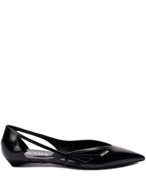 Prada Brushed Leather Cut-out Ballerinas - Black