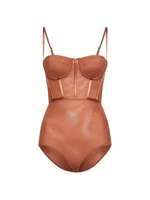 Zimmermann Tan Stretch Mesh Rebellion Corset Bodysuit - Multicolor