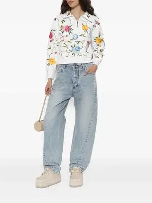 Kenzo Quarter-zip Sweatshirt With Floral Embroidery - White