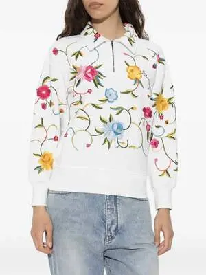 Kenzo Quarter-zip Sweatshirt With Floral Embroidery - White
