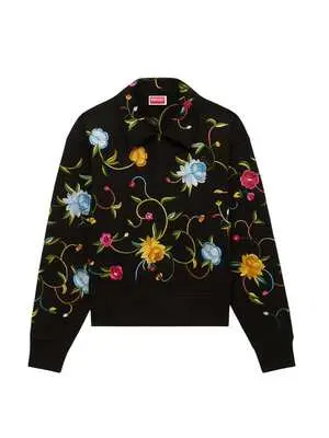 Kenzo Wildflower` Embroidered Half-zip Cotton Sweatshirt - Black