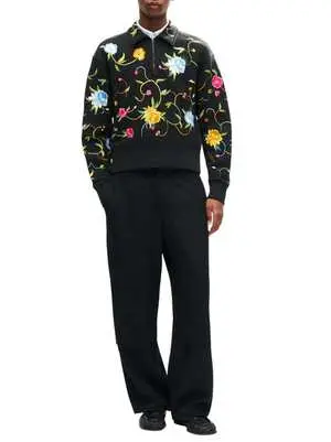Kenzo Wildflower` Embroidered Half-zip Cotton Sweatshirt