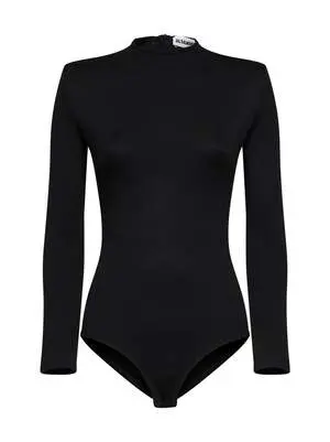 JIL SANDER Black Compact Wool Knit Fitted Bodysuit - Multicolor