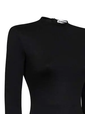 JIL SANDER Black Compact Wool Knit Fitted Bodysuit