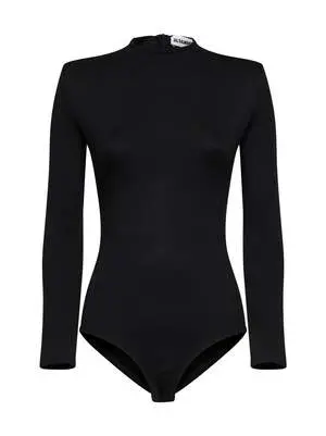 JIL SANDER Black Compact Wool Knit Fitted Bodysuit - Multicolor