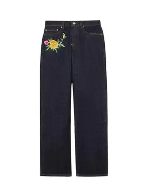 Kenzo Wildflower` Straight-leg Japanese Denim Trousers - Blue