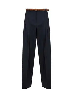 Max Mara Blue Stretch Wool Canvas Mstbacio Fluid Trousers - Multicolor