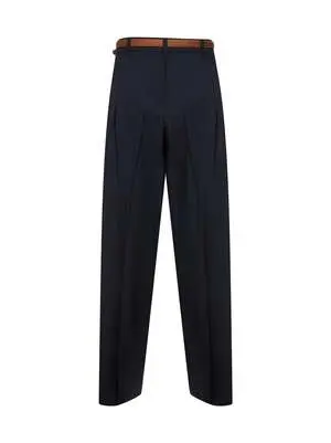 Max Mara Blue Stretch Wool Canvas Mstbacio Fluid Trousers