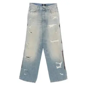 Amiri Studded Bones Appliqué Wide-leg Jeans - Blue