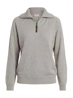 Brunello Cucinelli Wool Quarter Zip Cardigan Sweatshirt - Multicolor