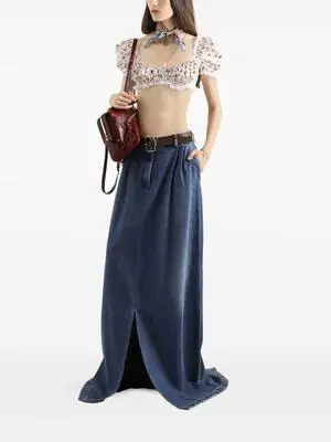 Dolce & Gabbana Floral Print Lace Trim Crop Top