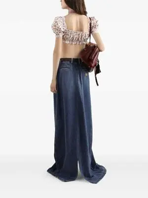 Dolce & Gabbana Floral Print Lace Trim Crop Top