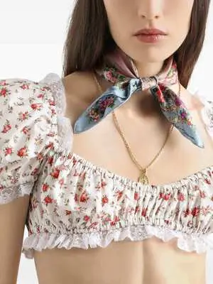 Dolce & Gabbana Floral Print Lace Trim Crop Top